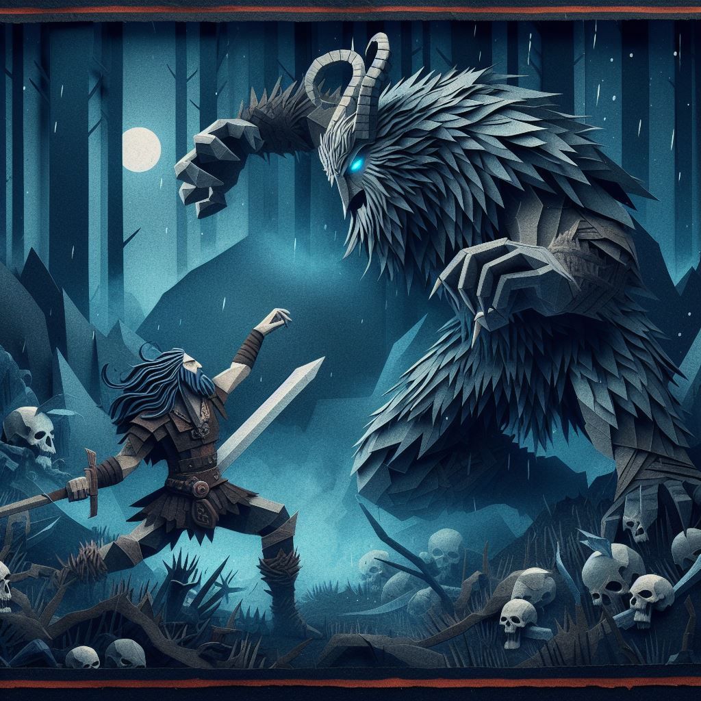 Beowulf and Grendel - Paper art - AI Generated Artwork - NightCafe Creator