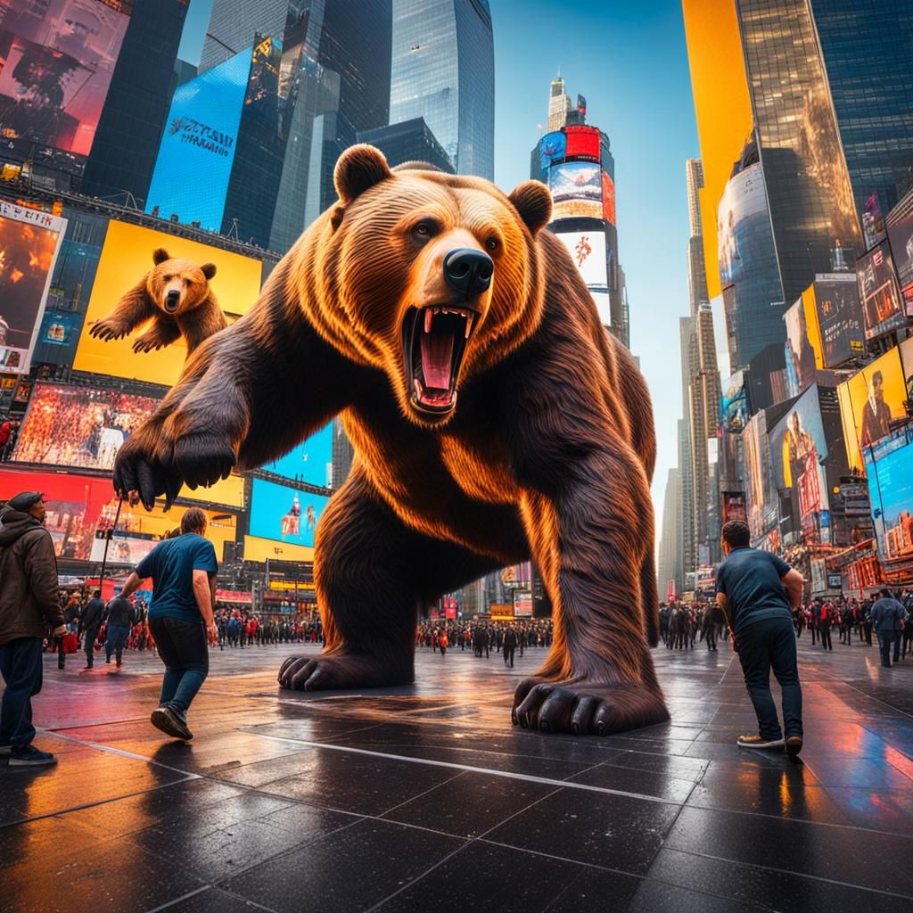 A giant bear is attacking Times Square - AI Generated Artwork ...