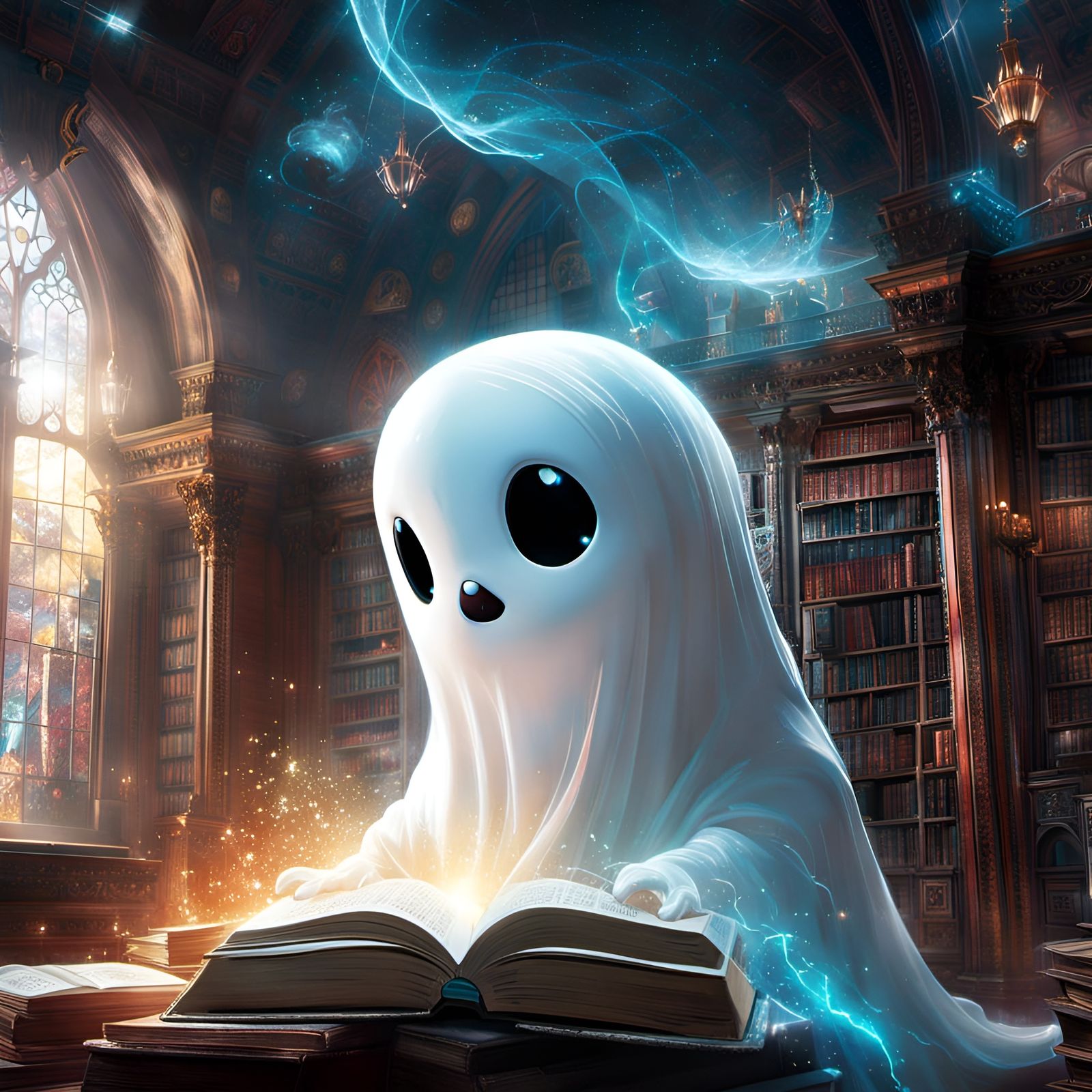 Little Ghosty Reading In His Magic Book - AI Generated Artwork - NightCafe Creator