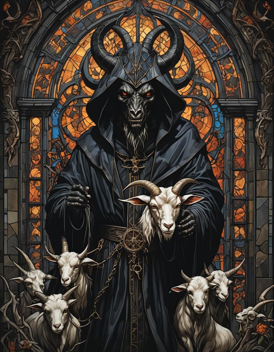 dark gothic stained glass goat black demon - AI Generated Artwork ...