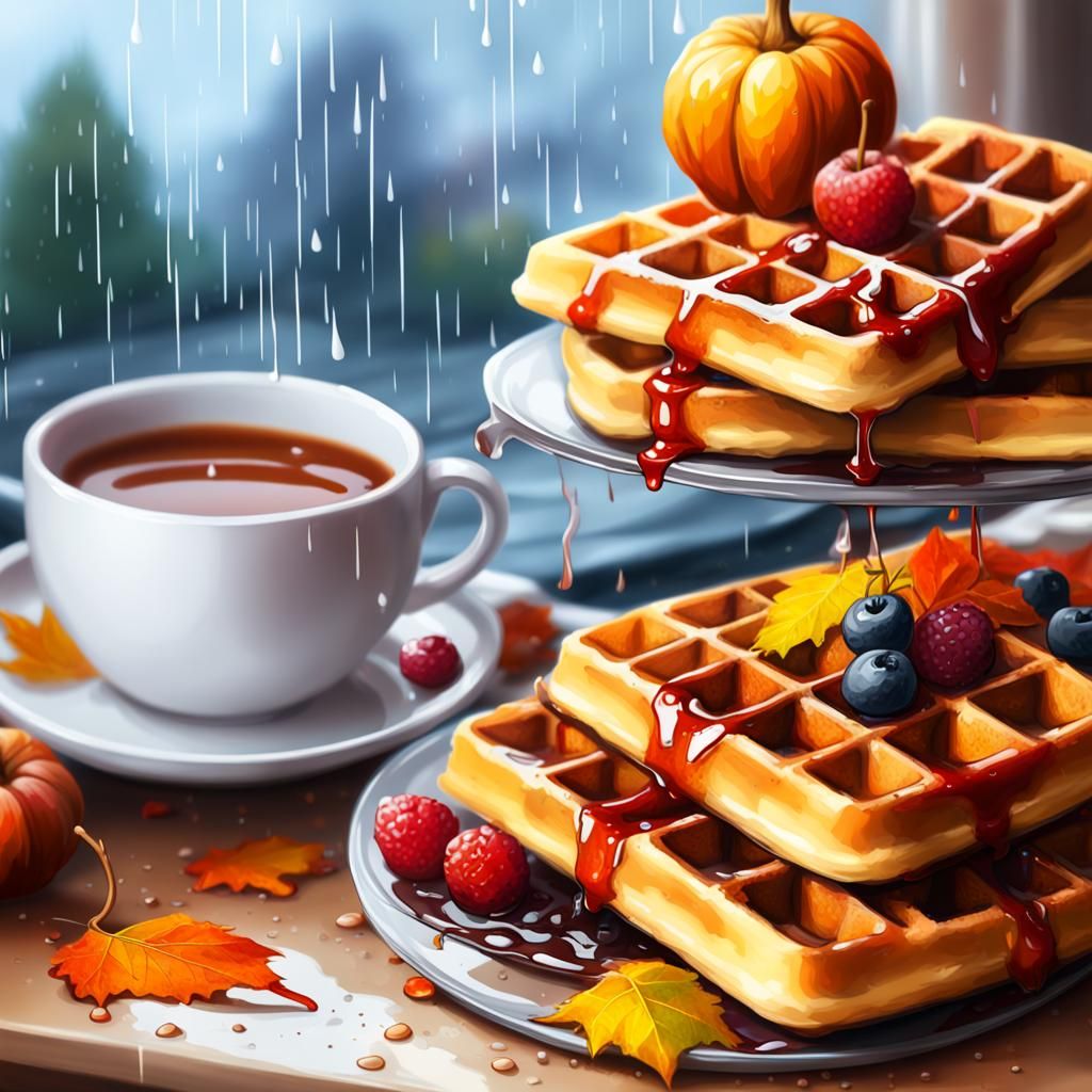 Rainy Autumn Morning Waffles - AI Generated Artwork - NightCafe Creator