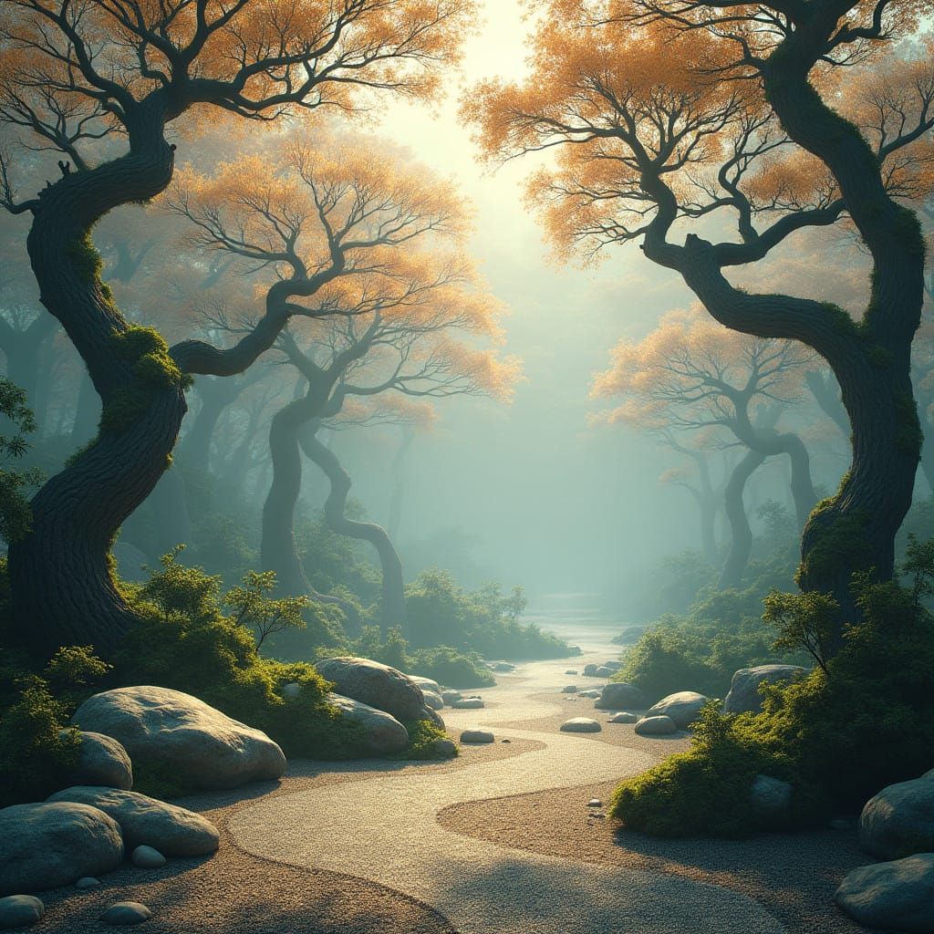A hyper realistic zen garden - Majestic Hyper-Realistic Zen...
