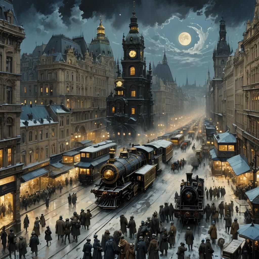 Midnight train in Steampunk Paris - AI Generated Artwork - NightCafe ...