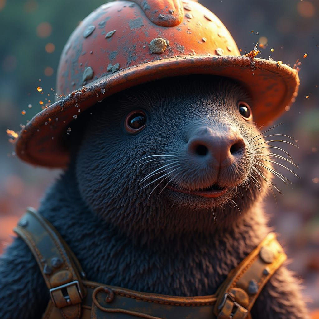 **a mole wearing a miners hat - A Mole in a Miners Hat Depi...