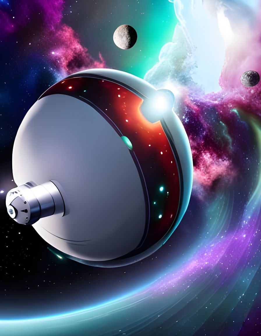 Futuristic mecha orb floating near a space ship inside a nebula - AI Generated Artwork ...