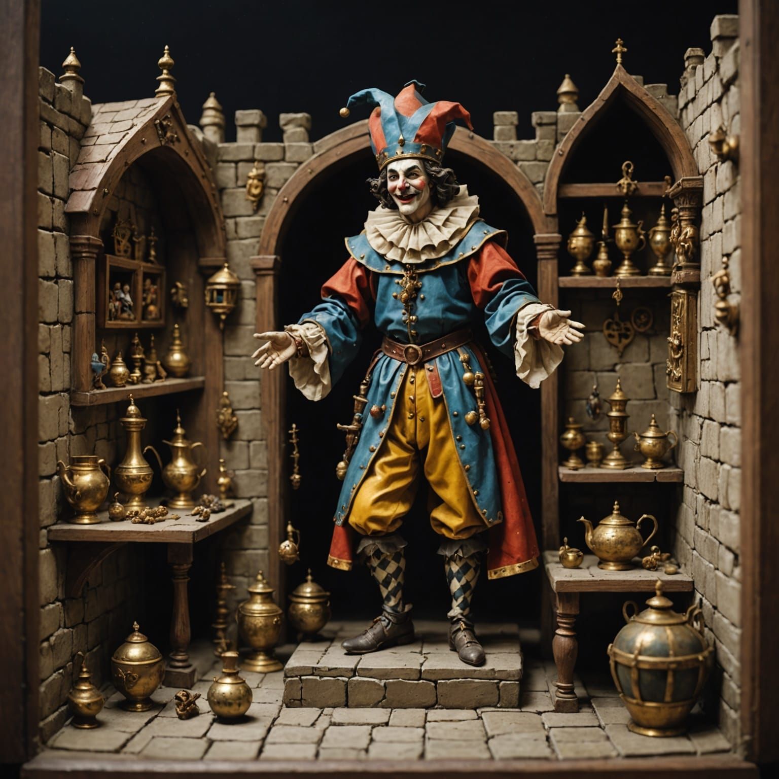 Medieval Jester in Royal Court Diorama - AI Art