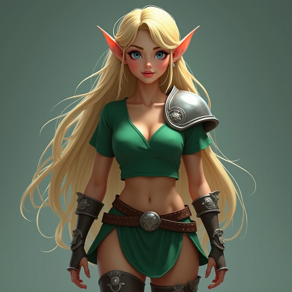 Ranger - Elegant Elf Maiden in Emerald Regalia
