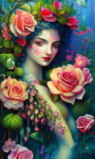 Insanely detailed hyperrealistic fantasy whimsical painting of lush ...