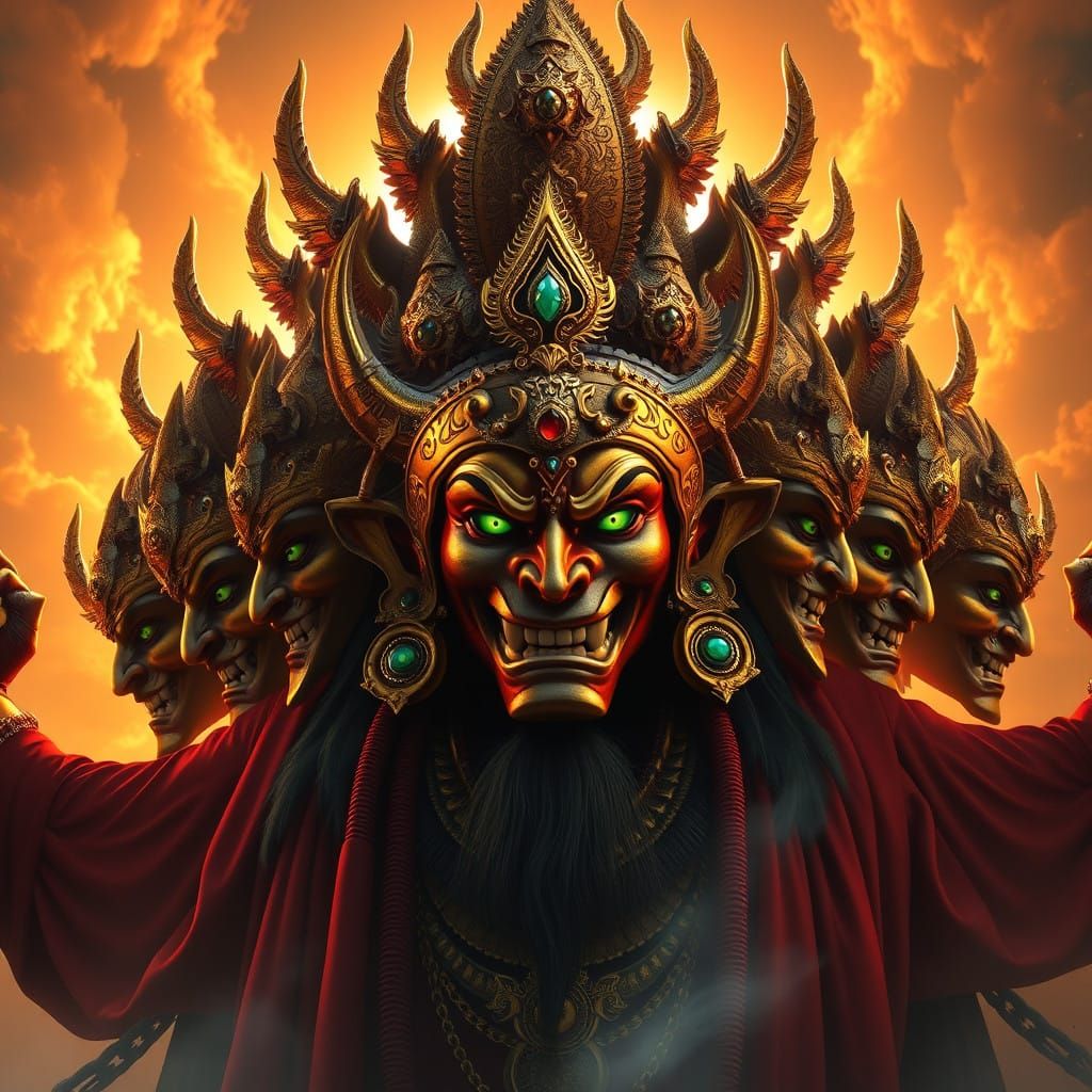 10 headed Ravanan - Majestic Demon King in Golden Armor