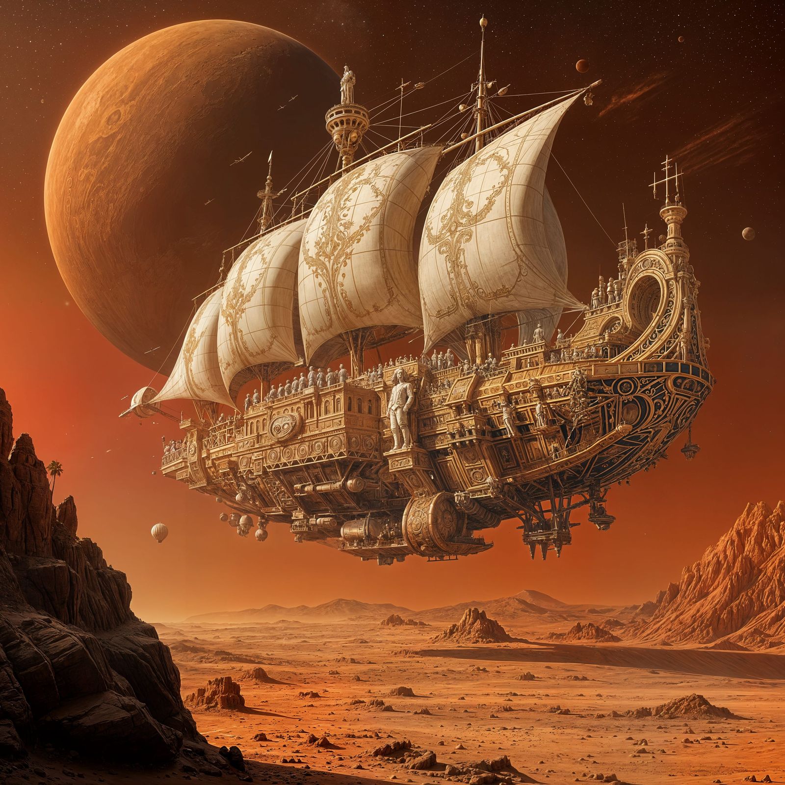 Baroque Airship Over Ancient Mars - AI Art