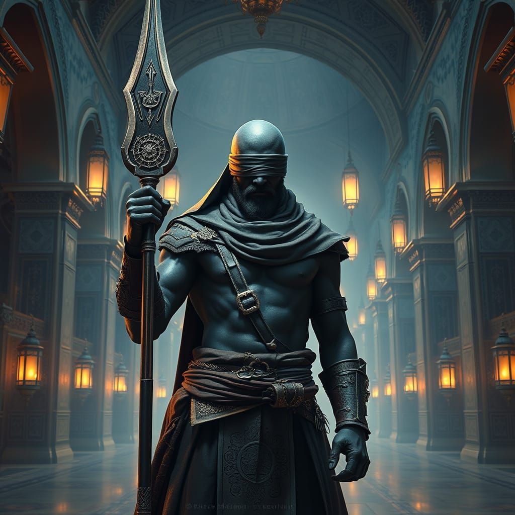 Shai'sunni Warrior - Dark-Skinned Warrior Stands Poised in O...