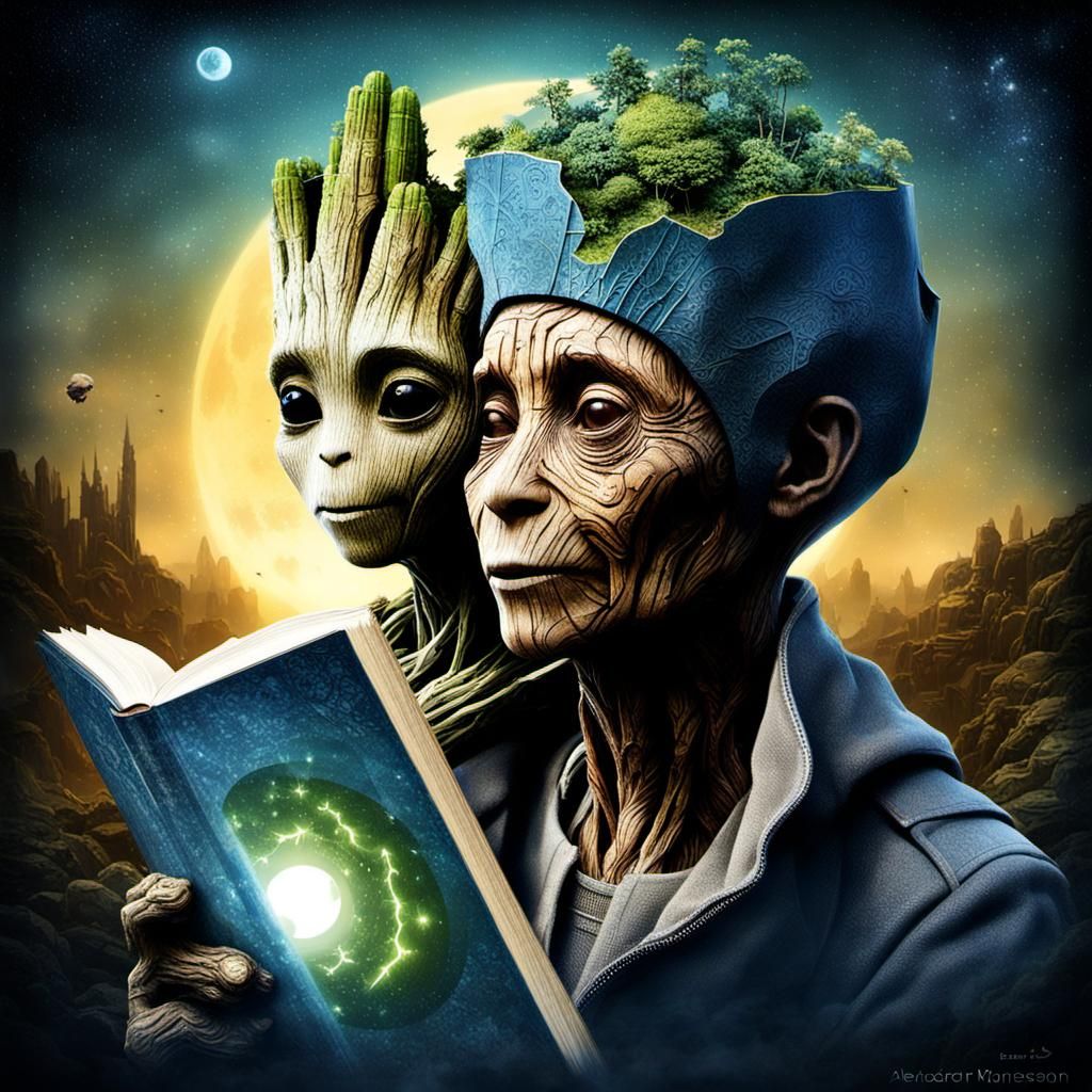 Grandmother Groot reads Groot a bedtime story - AI Generated Artwork ...