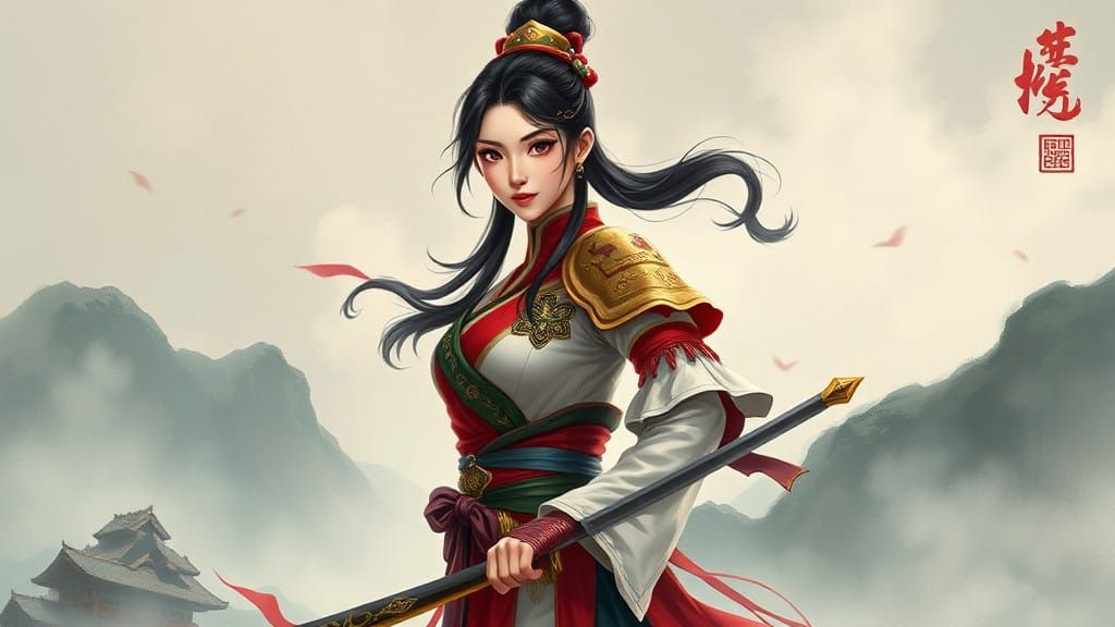 Mulan: Ancient Chinese Heroine in Traditional Armo... - AI Art