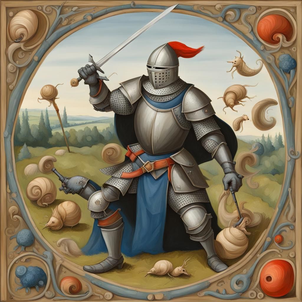 Medieval Knight Fighting Snails - AI Generated Artwork - NightCafe Creator