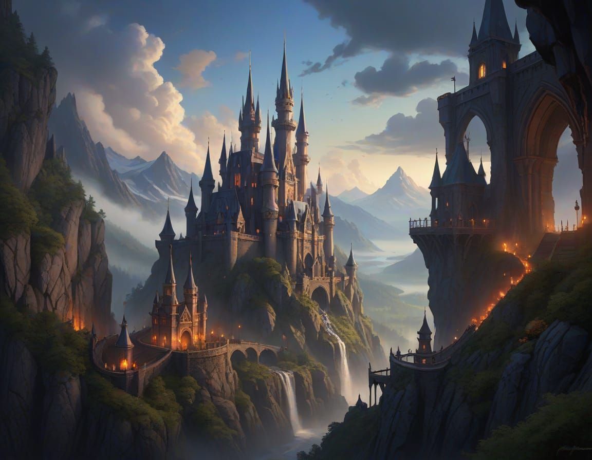 Ethereal Castle Amidst Majestic Mountains - AI Art