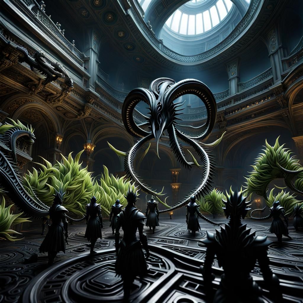 Plants VS Xenomorph FFX fal'Cie surrealist battle scene, Unreal Engine ...