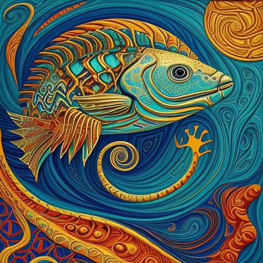 Fantastical Sea Creature in Cubist Baroque Style - AI Art