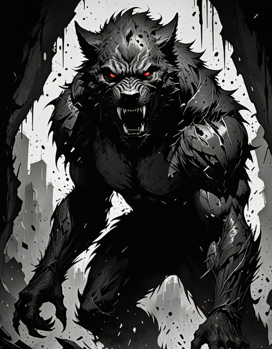 Dark Werewolf Swallowed by Void in Noir-Inspired G... - AI Art