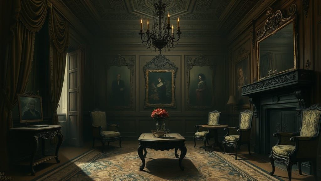 Ominous Shadows Consume Victorian Drawing Room in ... - AI Art