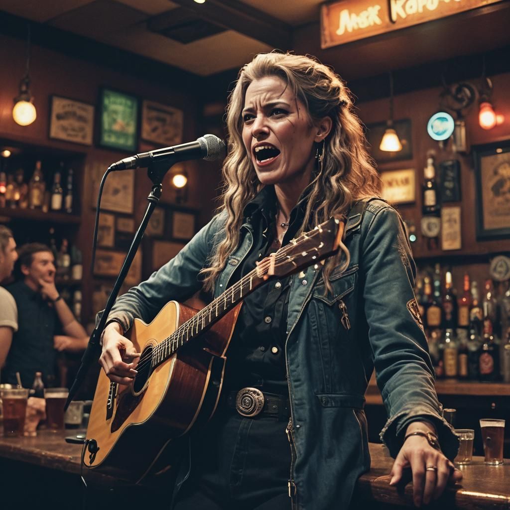 She is singing at her local bar. - AI Generated Artwork - NightCafe Creator