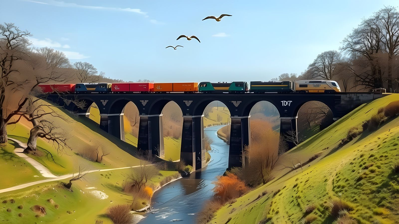 English Railway Viaduct Made From Black Engineering Brick