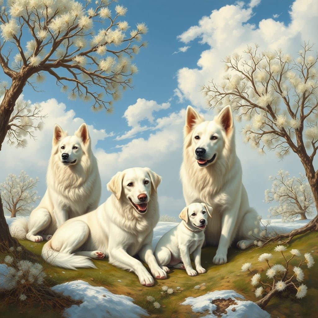 Samoyed Family in Snowy Landscape - AI Art