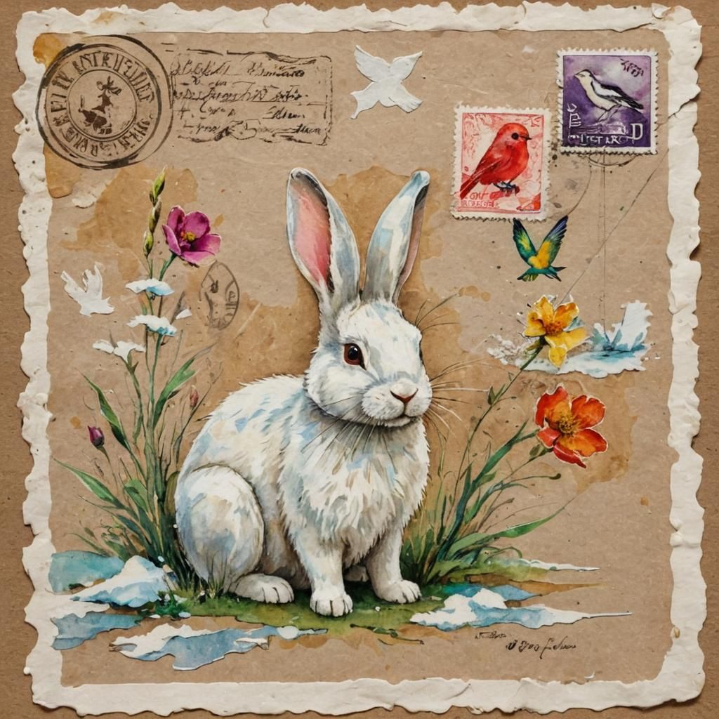 Mixed Media Rabbit - Vintage Nostalgia Postcard Masterpiece ...