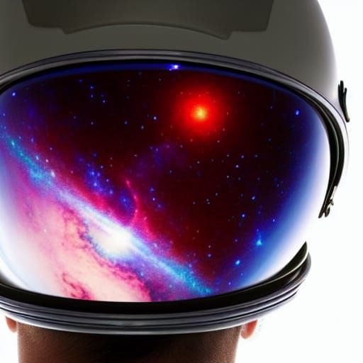 A space helmets visor reflecting the universe, stars and galaxies - AI ...