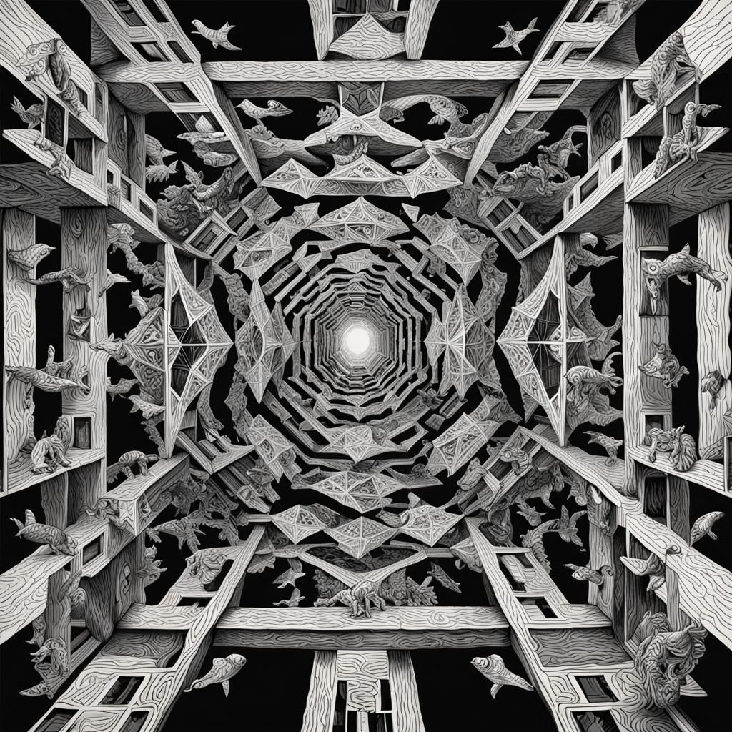 M. C. Escher upside down - AI Generated Artwork - NightCafe Creator