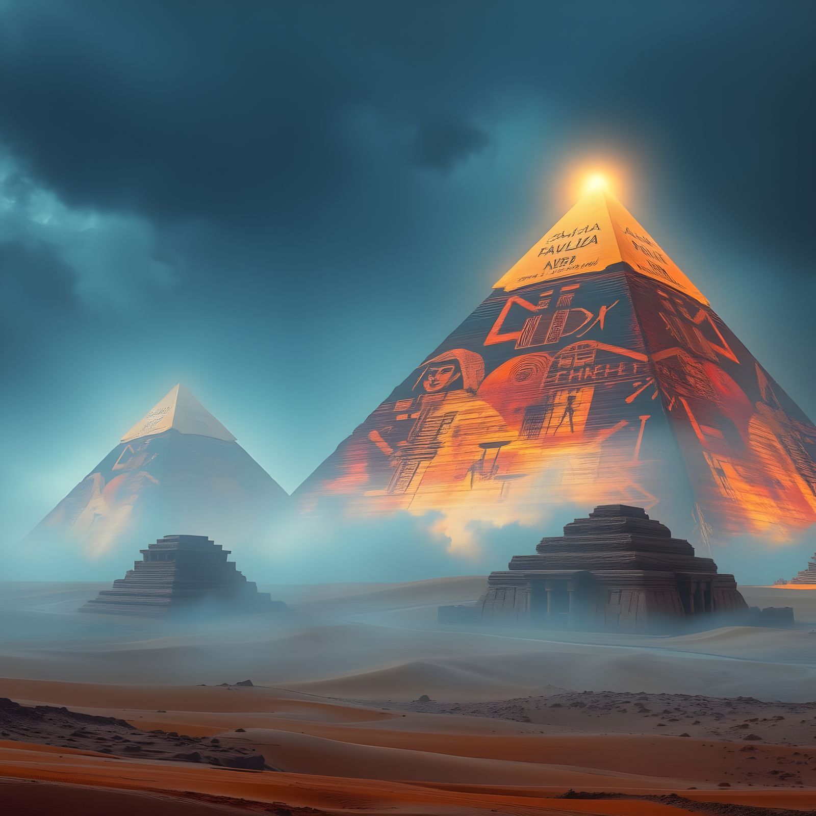 Egyptian Pyramids in Vibrant Surrealism