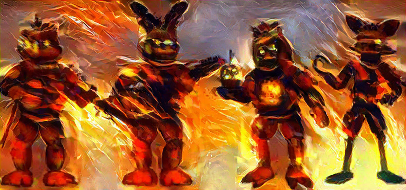 Fnaf animatronics on fire - AI Generated Artwork - NightCafe Creator