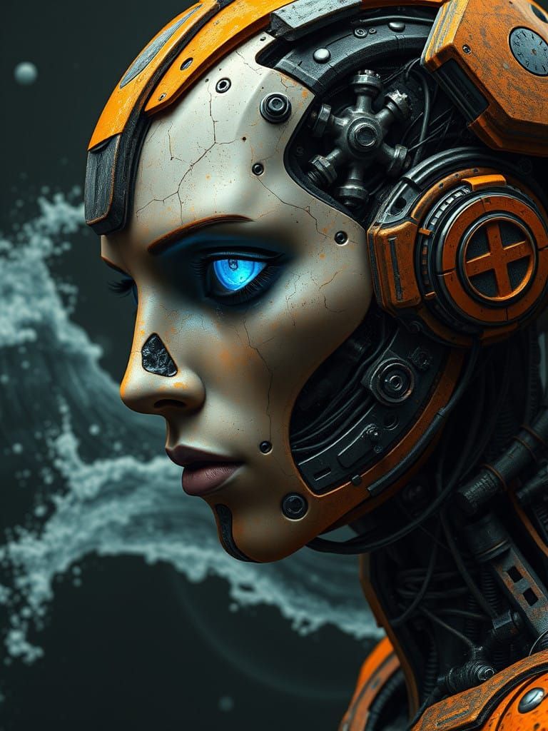 Dystopian Cyborg in Dark Waters - AI Art