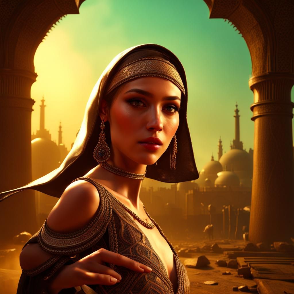 beautifull girl in the baazar of baghdad, unreal engine 5, 16k ...