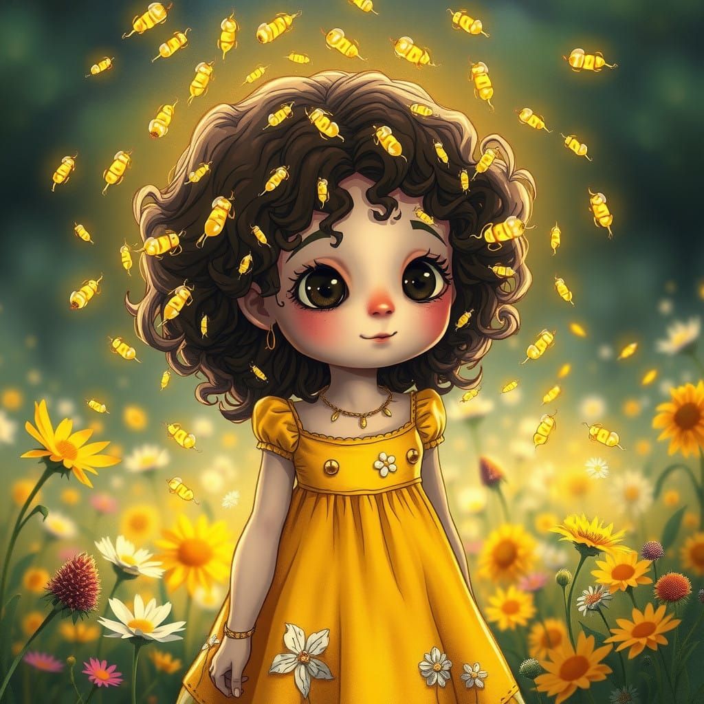 Maggie the maggot girl - Whimsical Girl Amidst Glowing Maggo...