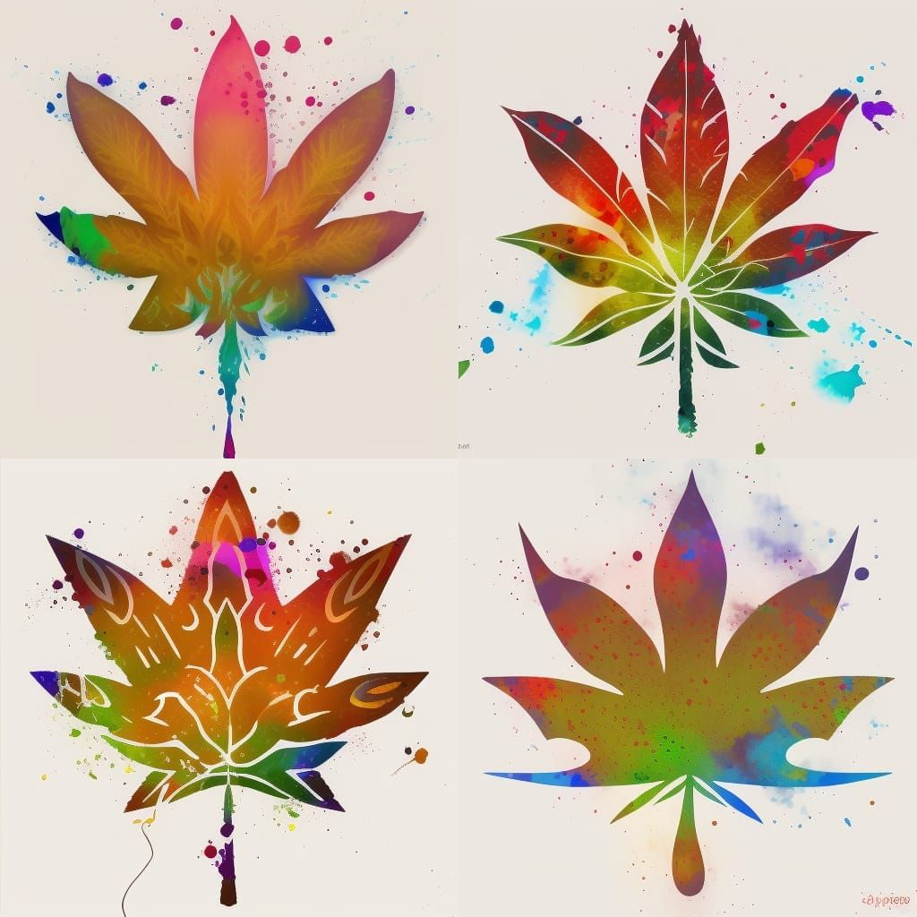 Artistic trippy pot leaf design, paint splatter, psychedelic, logo ...