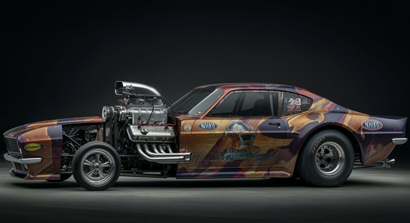 Classic Dragster in Vibrant Fantasy Livery with Vi... - AI Art