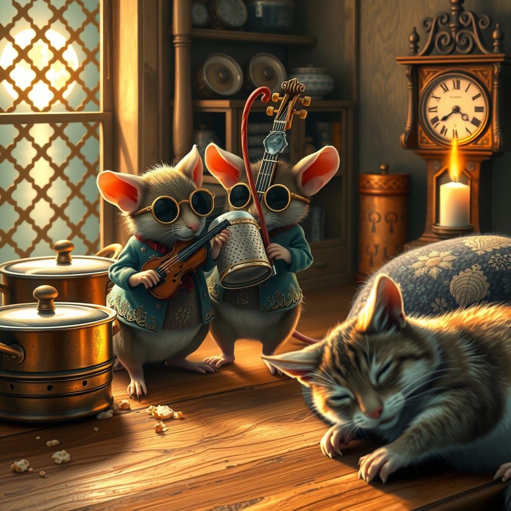 Victorian-Era Whimsy in a Moonlit Kitchen - AI Art