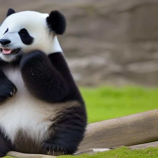 photograph portrait of a happy obese panda bear cub looking very cute ...