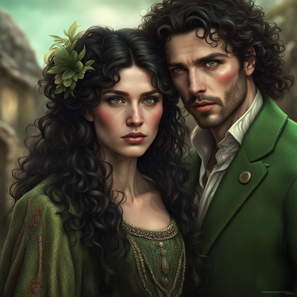 Beautiful gypsy woman with pale skin and black curly long hair and ...