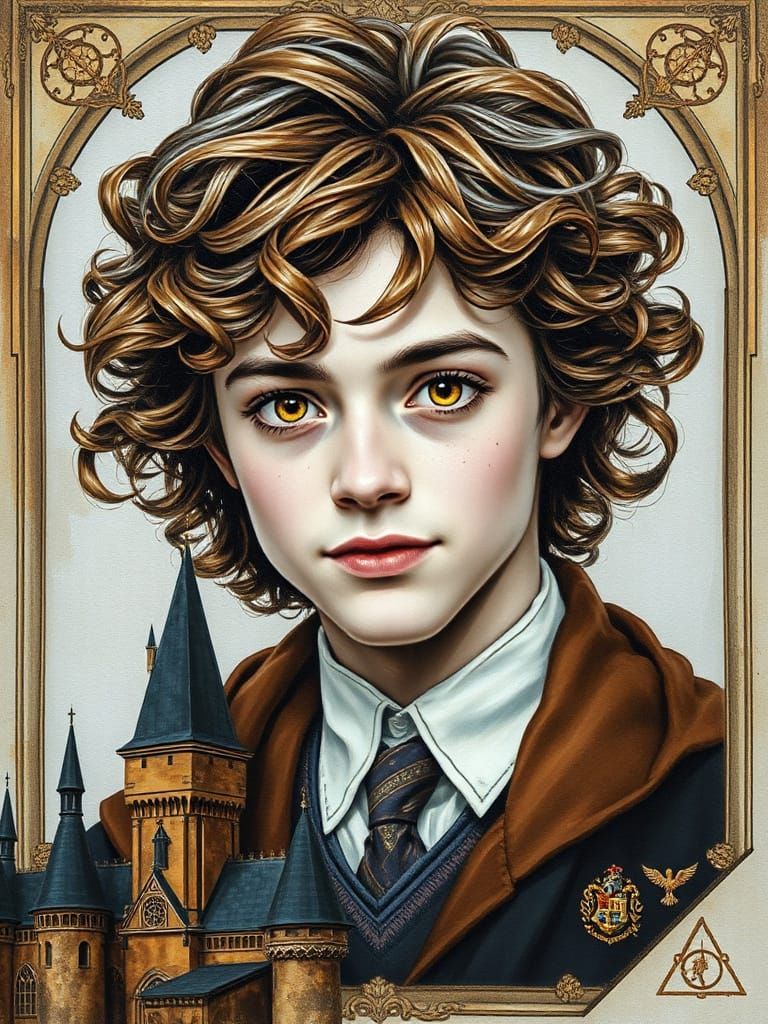 Oil and ink medium portrait painting of an androgenous student of ...