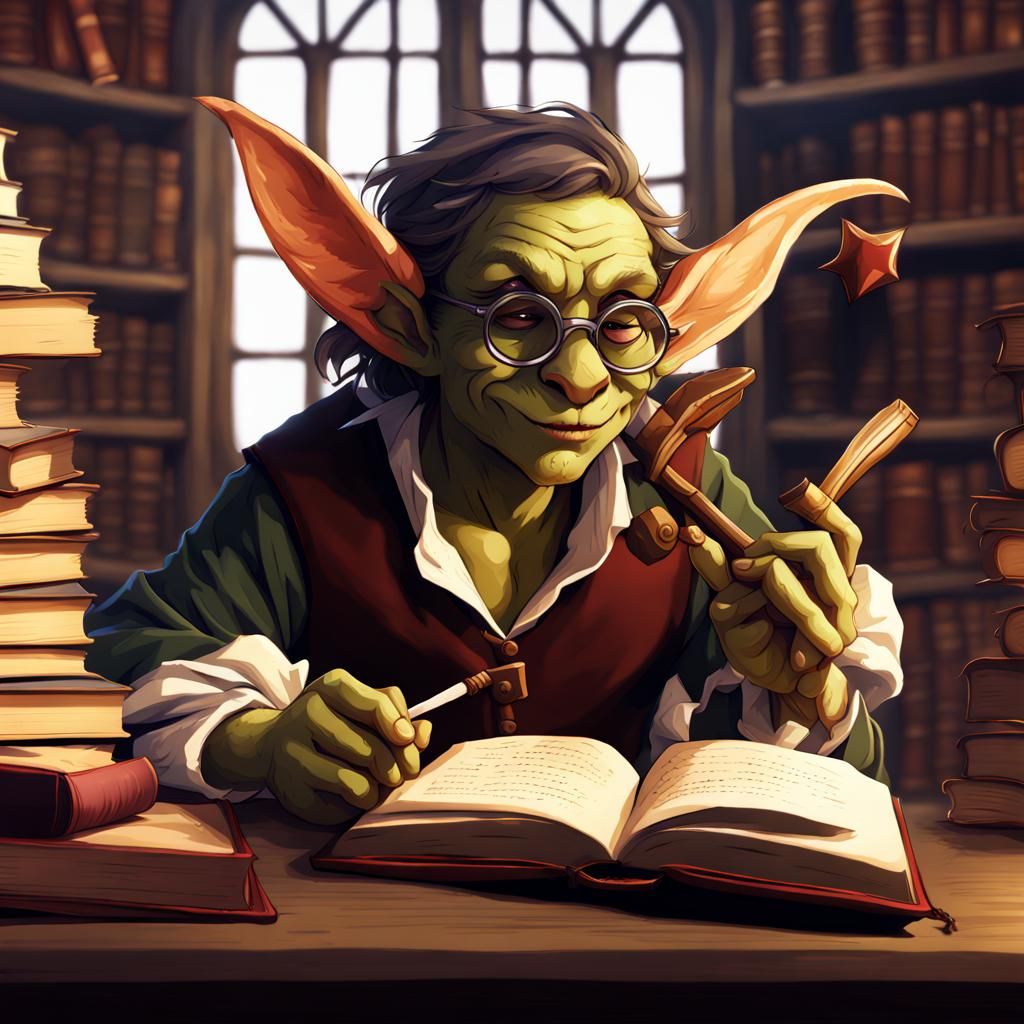 Male Studious goblin bard glasses books - AI Generated Artwork ...