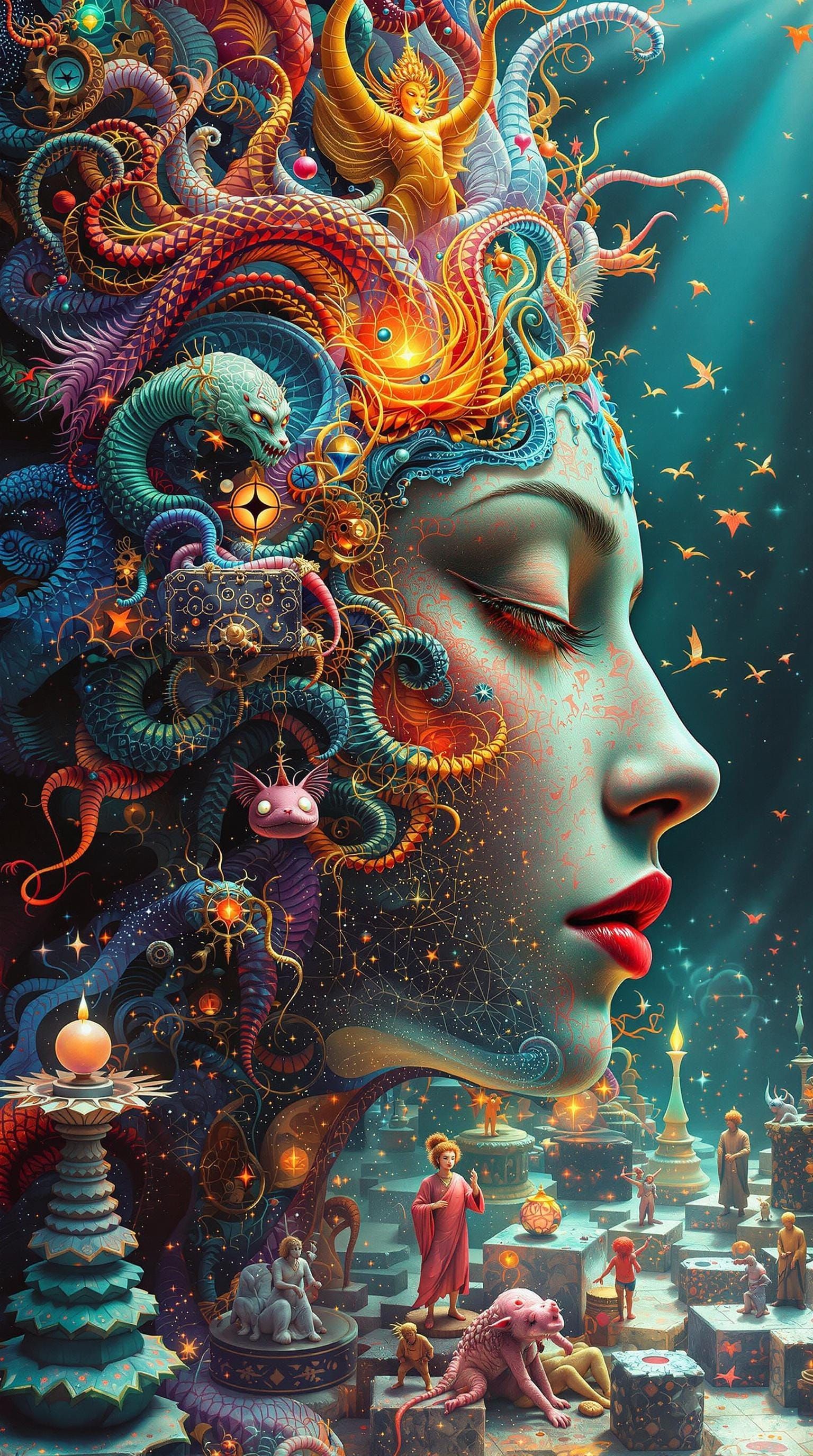 Fractal Cubes with Buddhist Demons in Hyperbolic L... - AI Art