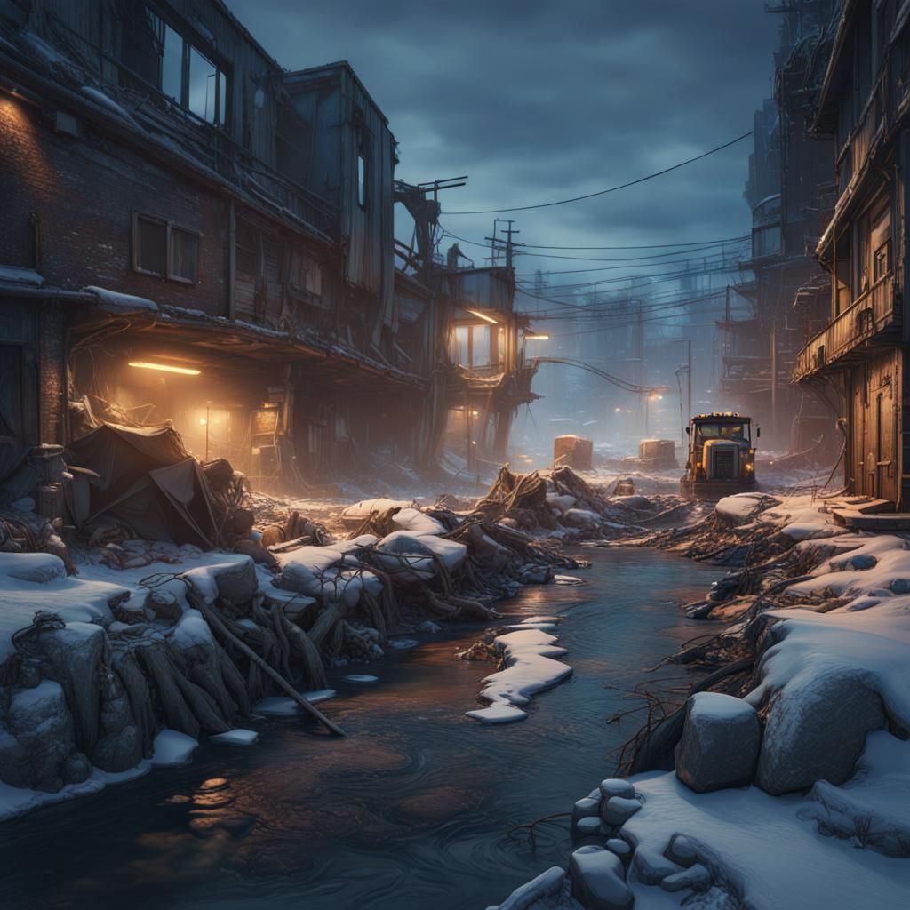 urban photography, winter, rivers, backwater village, garbage dump ...