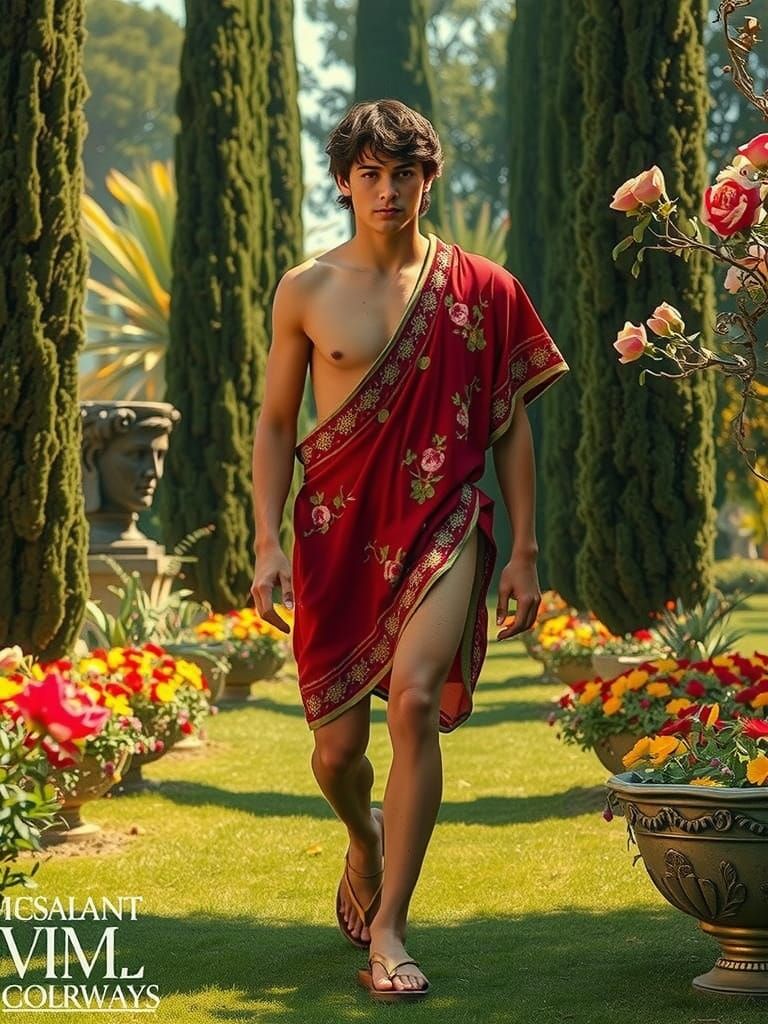 Young Man in Red Chlamys 250226B - Elegant Roman Gentleman S...