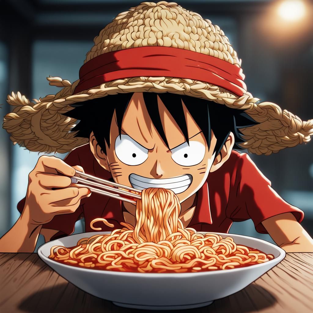 Luffy eating spicy ramen - AI Generated Artwork - NightCafe Creator