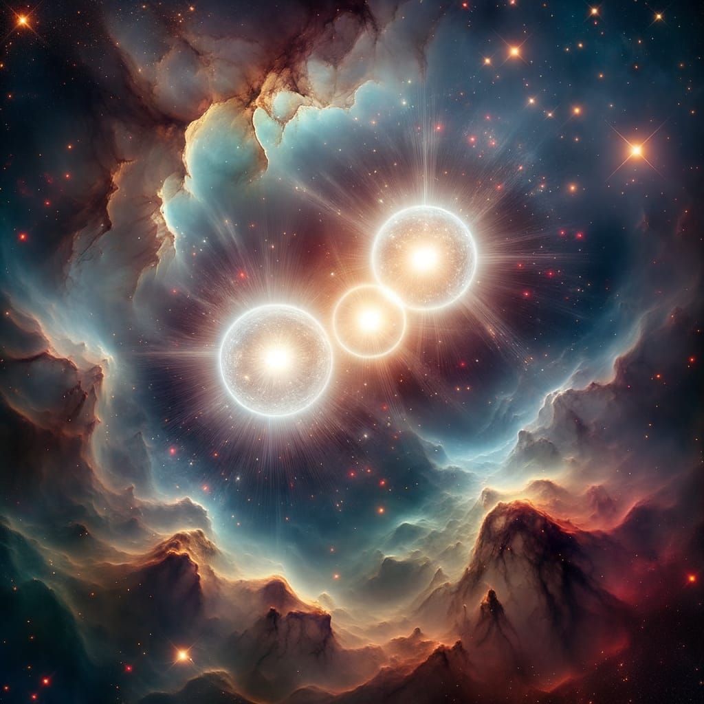 Stunning Trinary Star System in Ethereal Nebula - AI Art