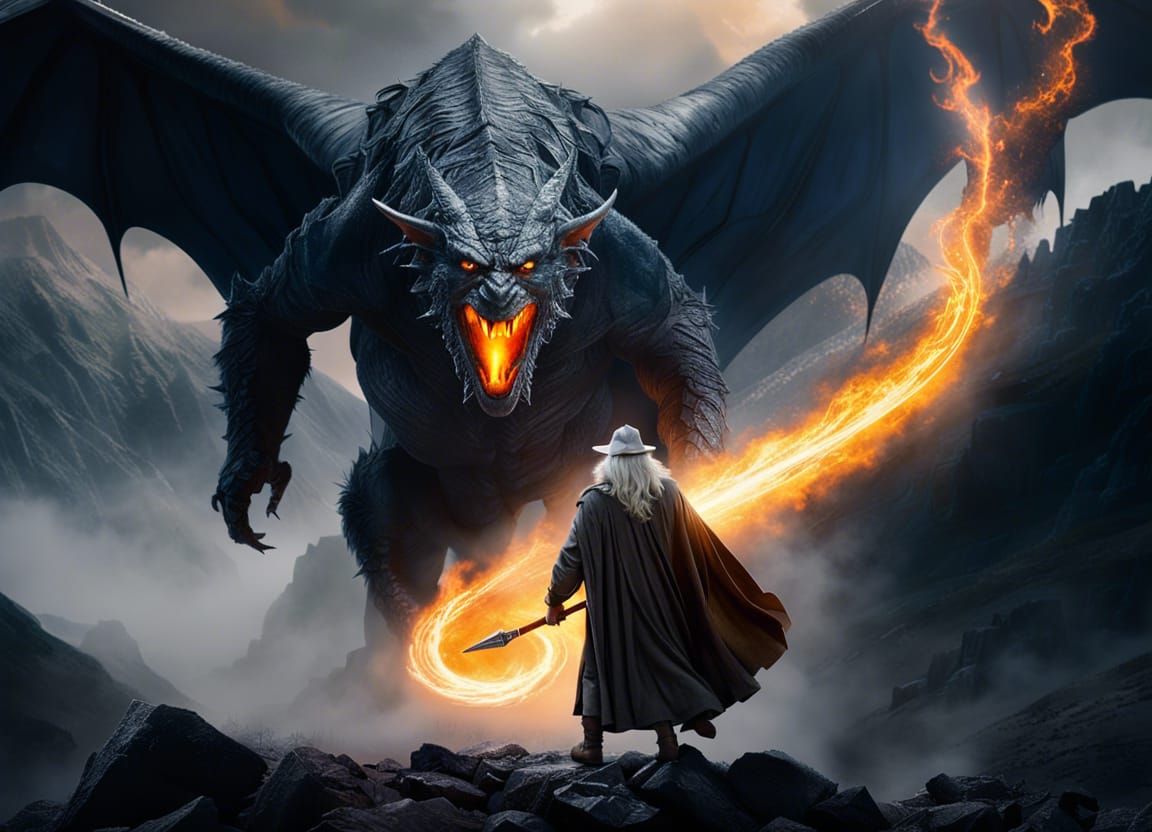 Gandalf the Gray Vs Balrog - AI Generated Artwork - NightCafe Creator