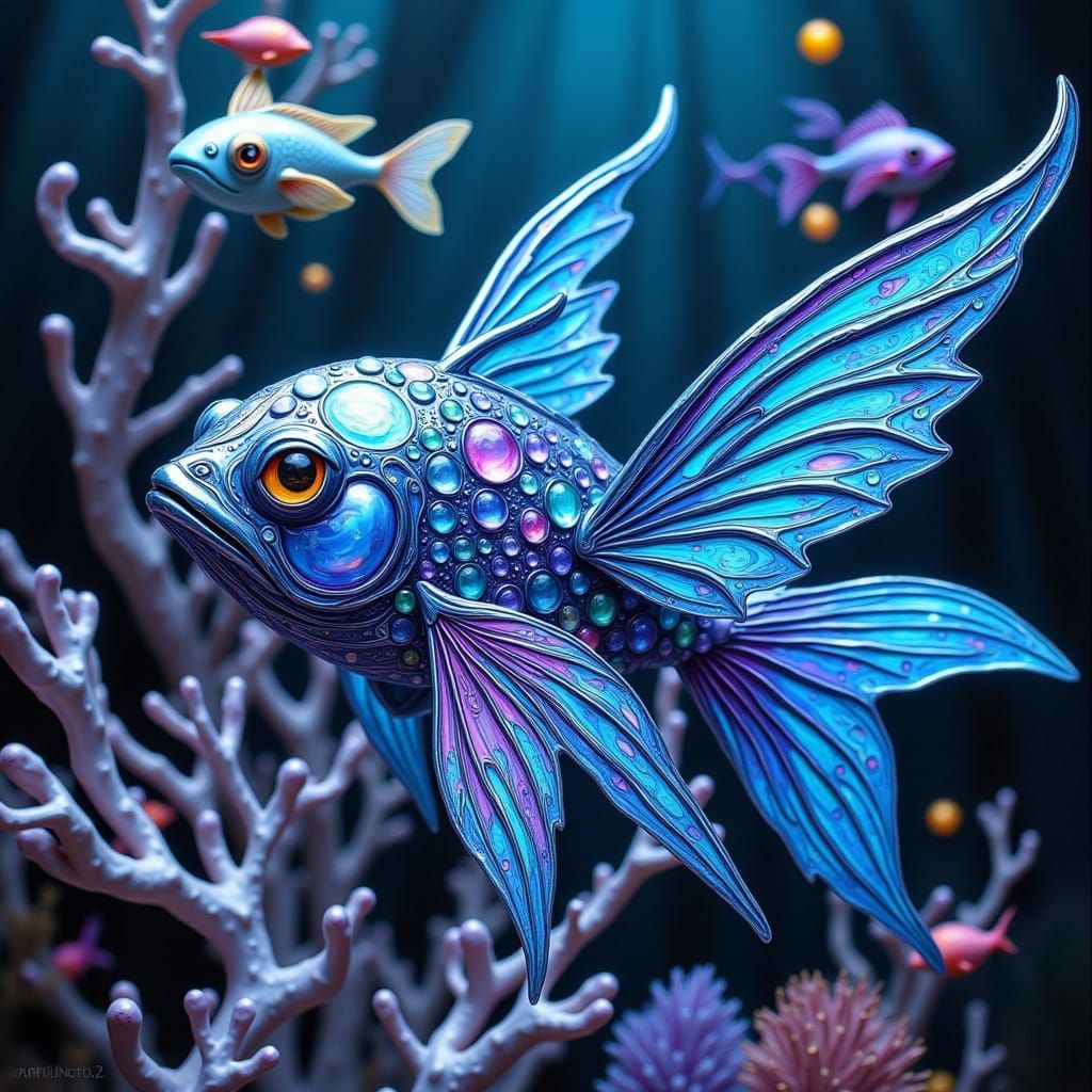 Iridescent Sea Creatures Dance in a Shimmering Gla... - AI Art