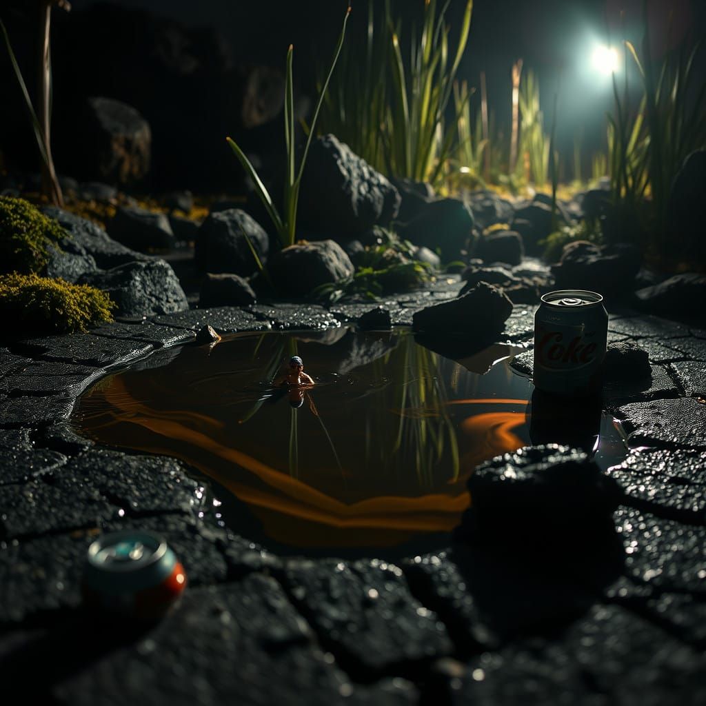 Surreal Swamp Landscape in Rippling Puddle - AI Art