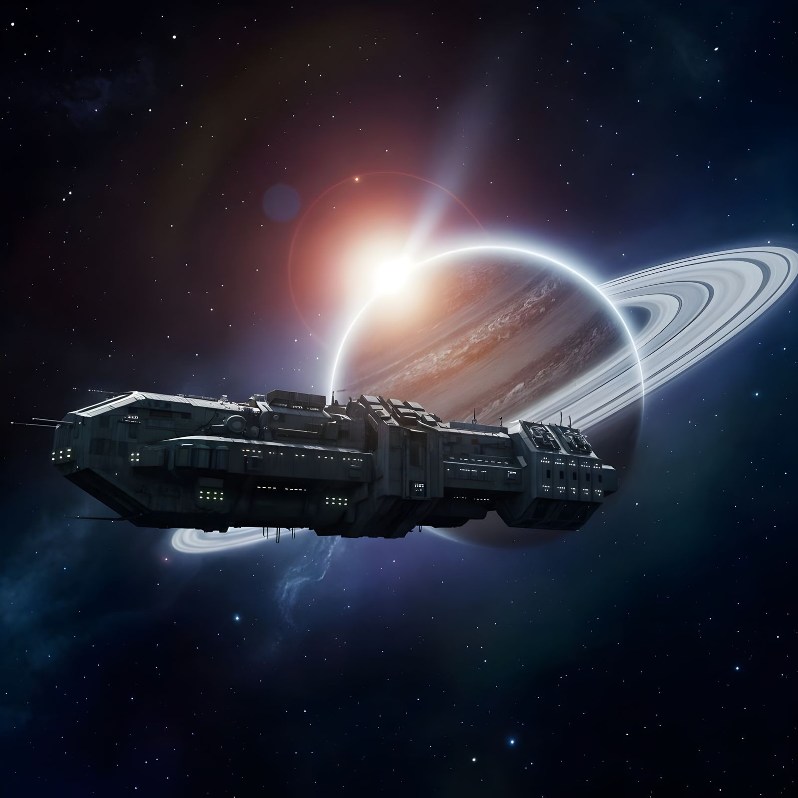 Spaceship exploring a gas giant - Gigantic Spaceship Domina...